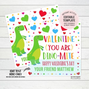Dinosaur Valentine's Day Tag, Dino-mite Valentine, Dinosau Printable ...