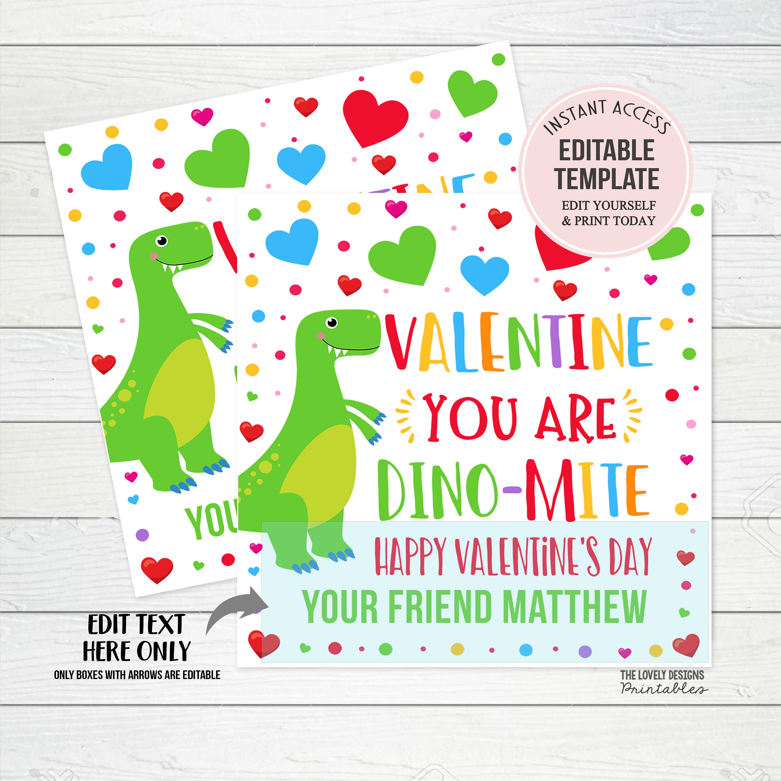 Dinosaur Valentine's Day Tag, Dino-mite Valentine, Dinosaur Printable ...