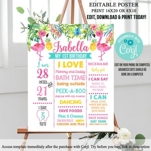 Editable Flamingo Birthday Milestone Poster Summer Flamingo Birthday ...