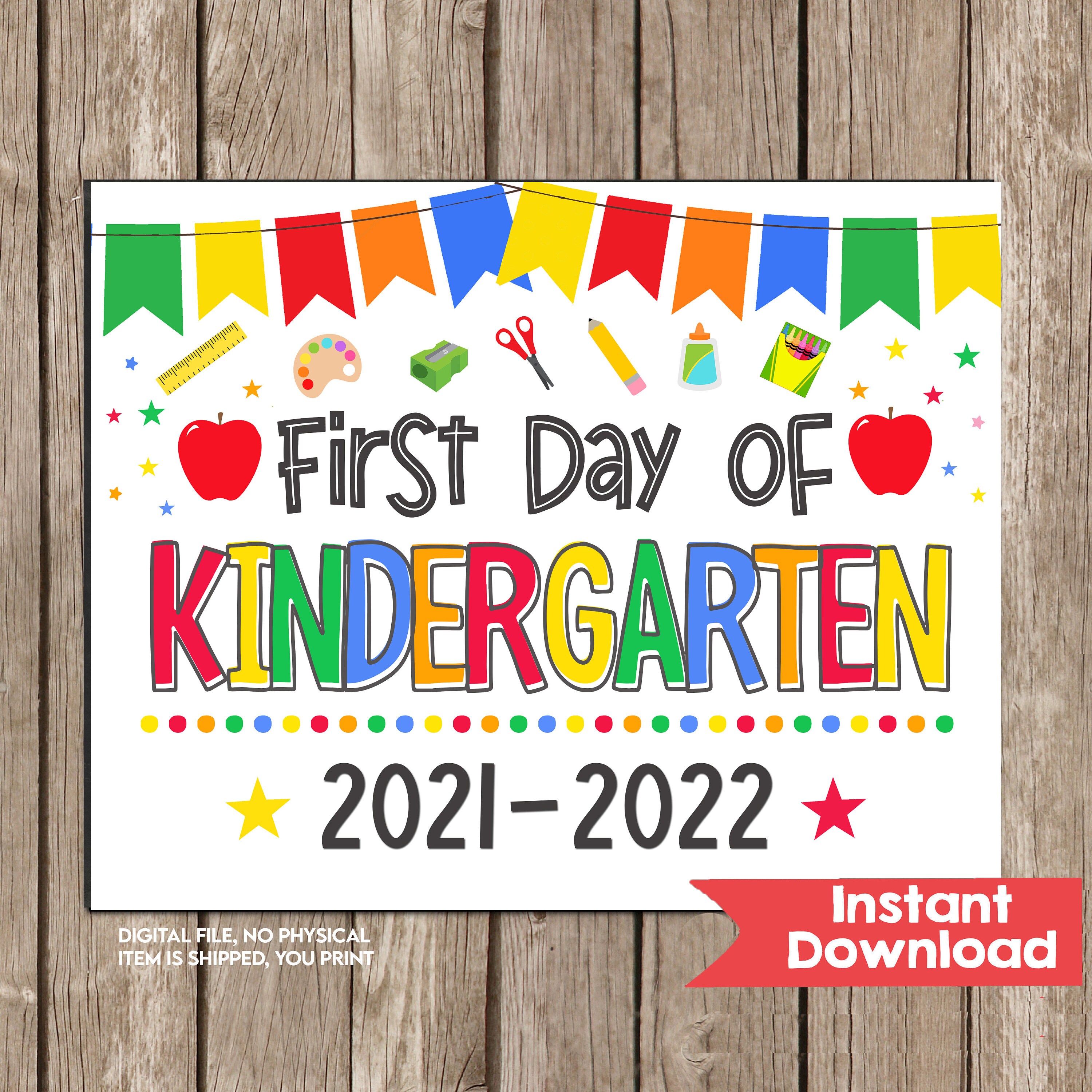 First Day of Kindergarten Sign Printable Back to School Sign | Etsy