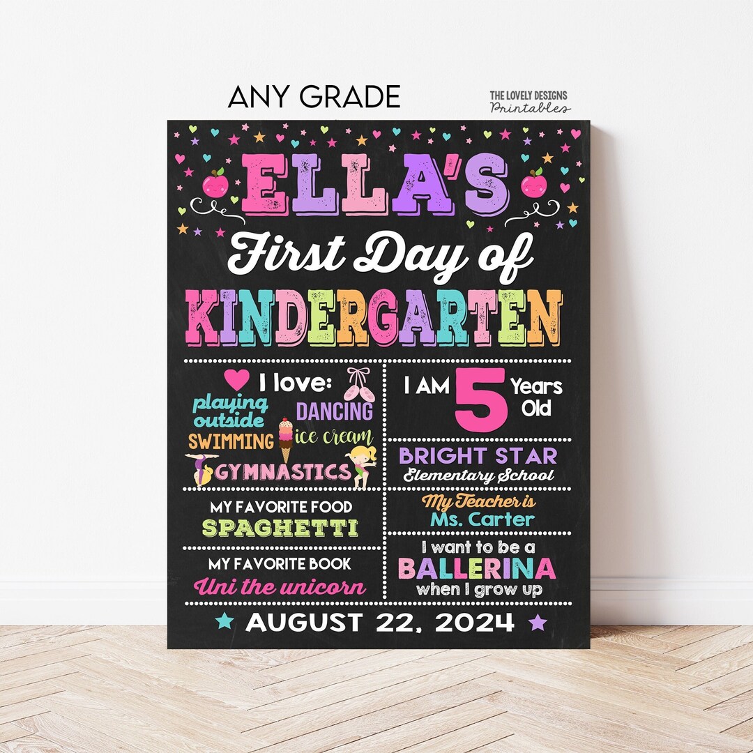 First Day of School Sign Girl First Day of School Chalkboard Printable ...