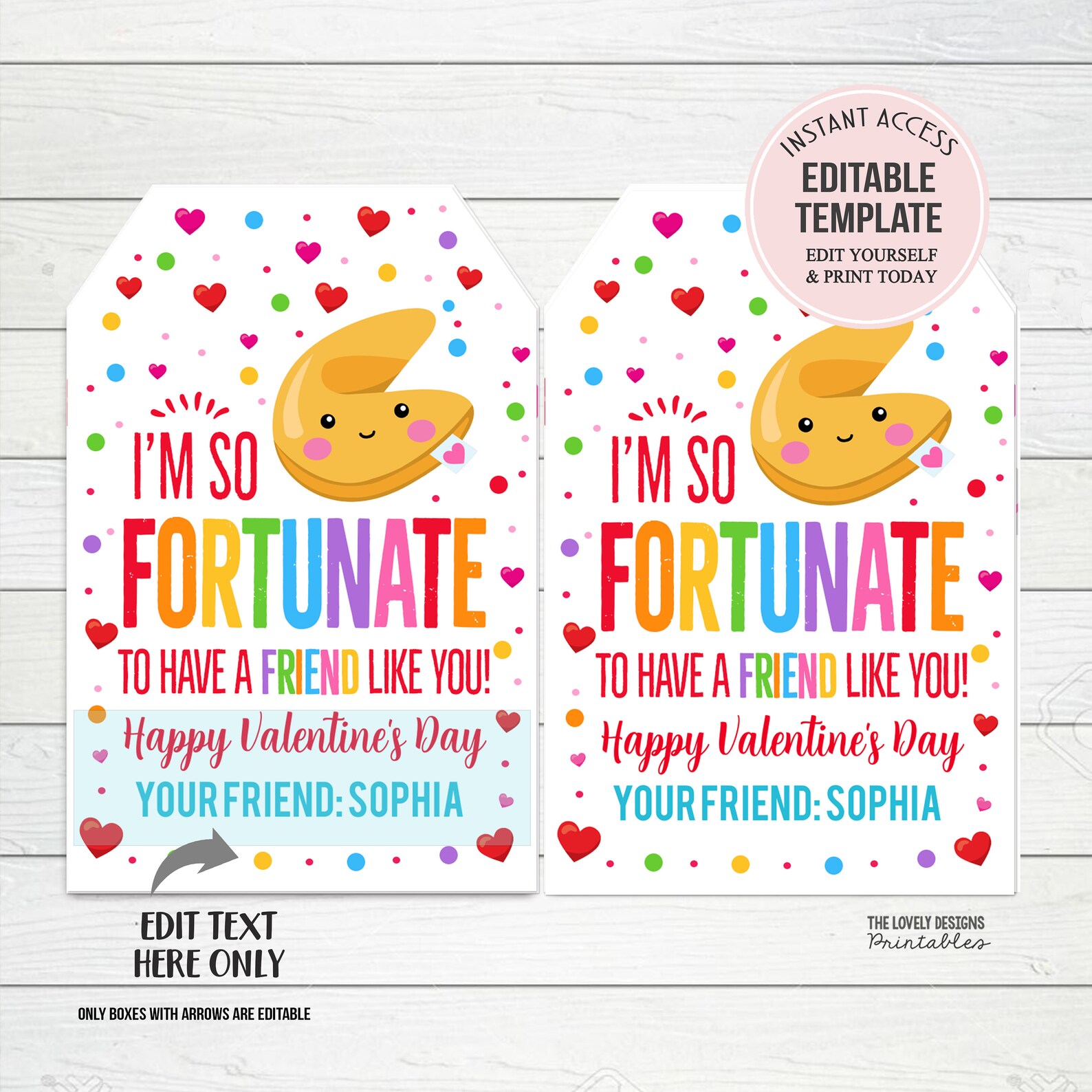 Valentine's Day Fortune Cookie Gift Tags I'm so Fortunate Classroom ...