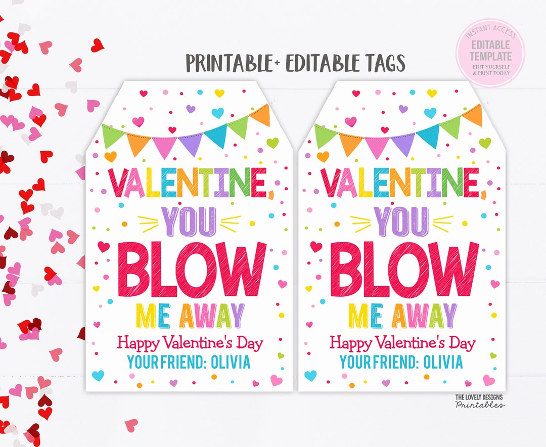 You Blow Me Away Valentine Gift Tag Balloon Valentine Tags Bubbles, Gum ...