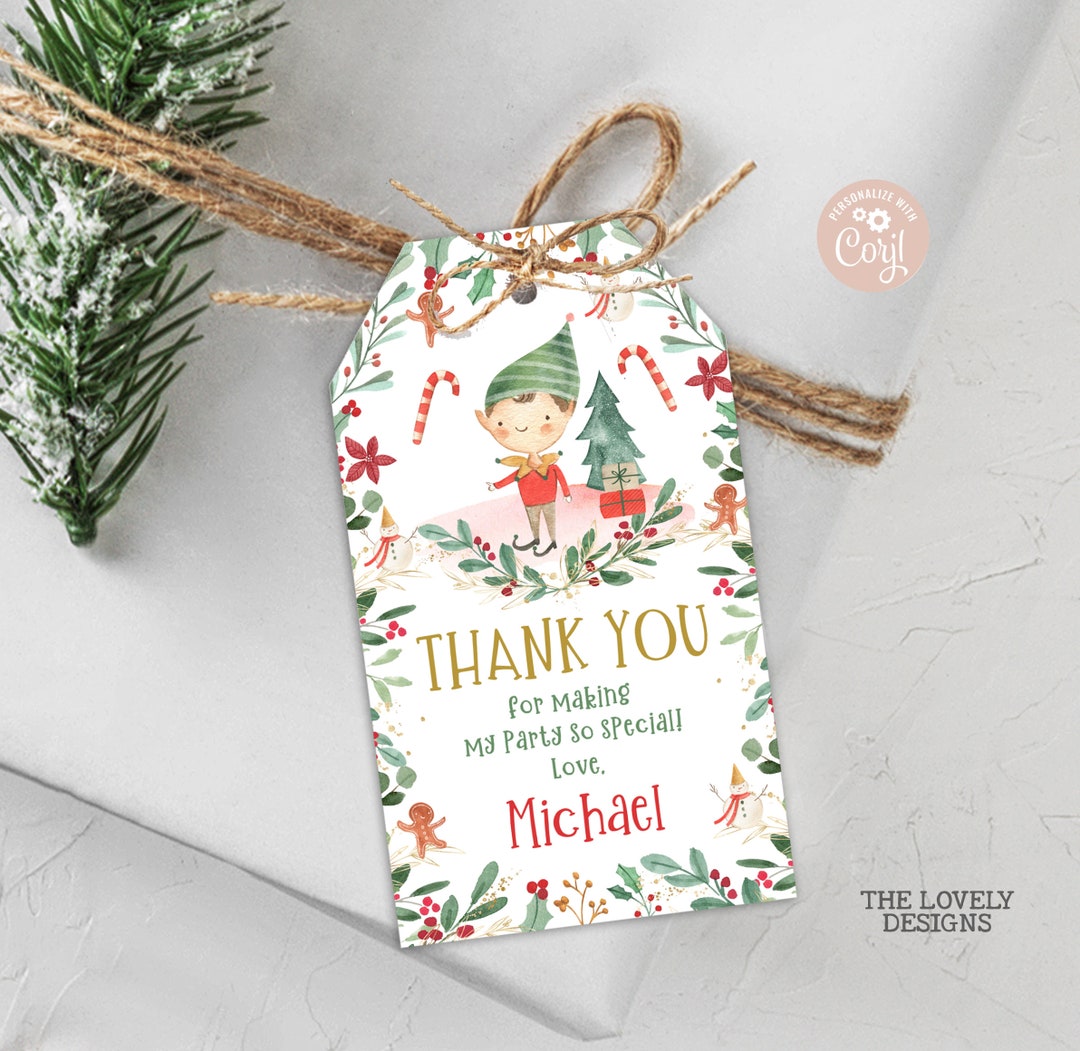 Editable Elf Favor Tag Christmas Winter Elf Boy Birthday Gift Tag ...