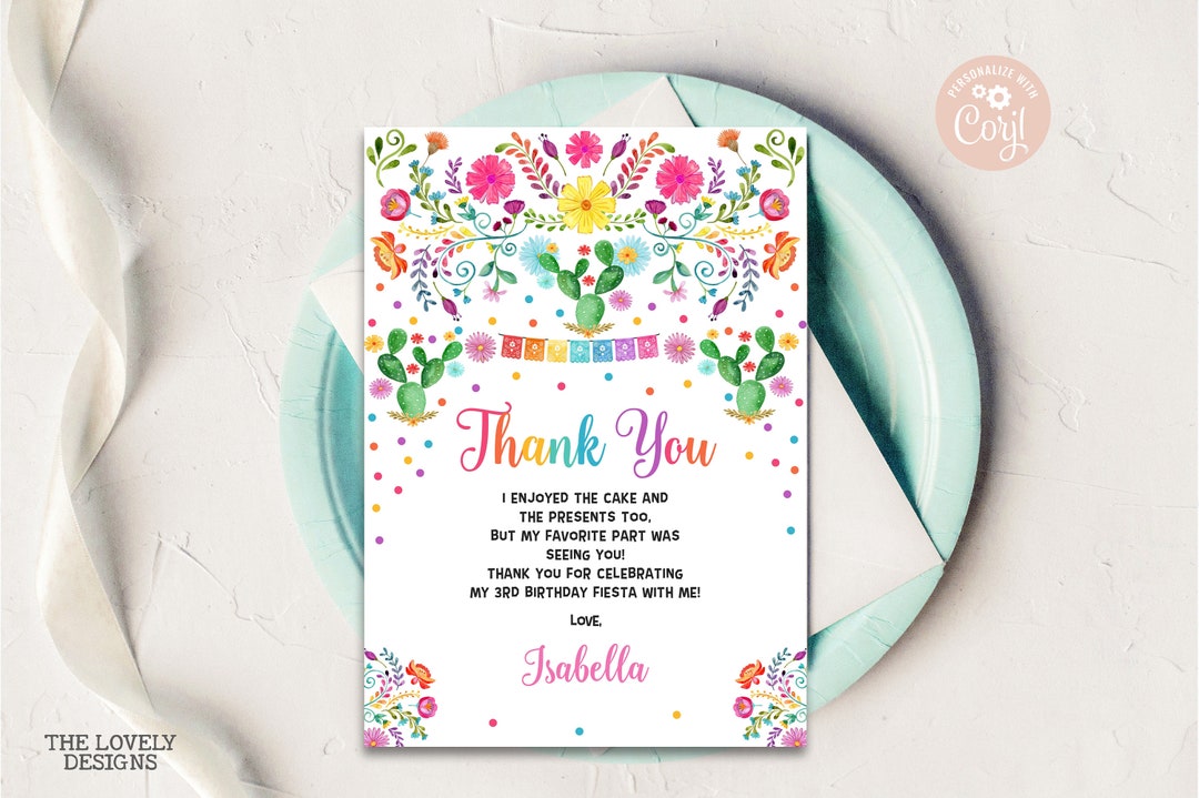 Editable Fiesta Thank You Card Fiesta Birthday Cards Fiesta Mexican ...