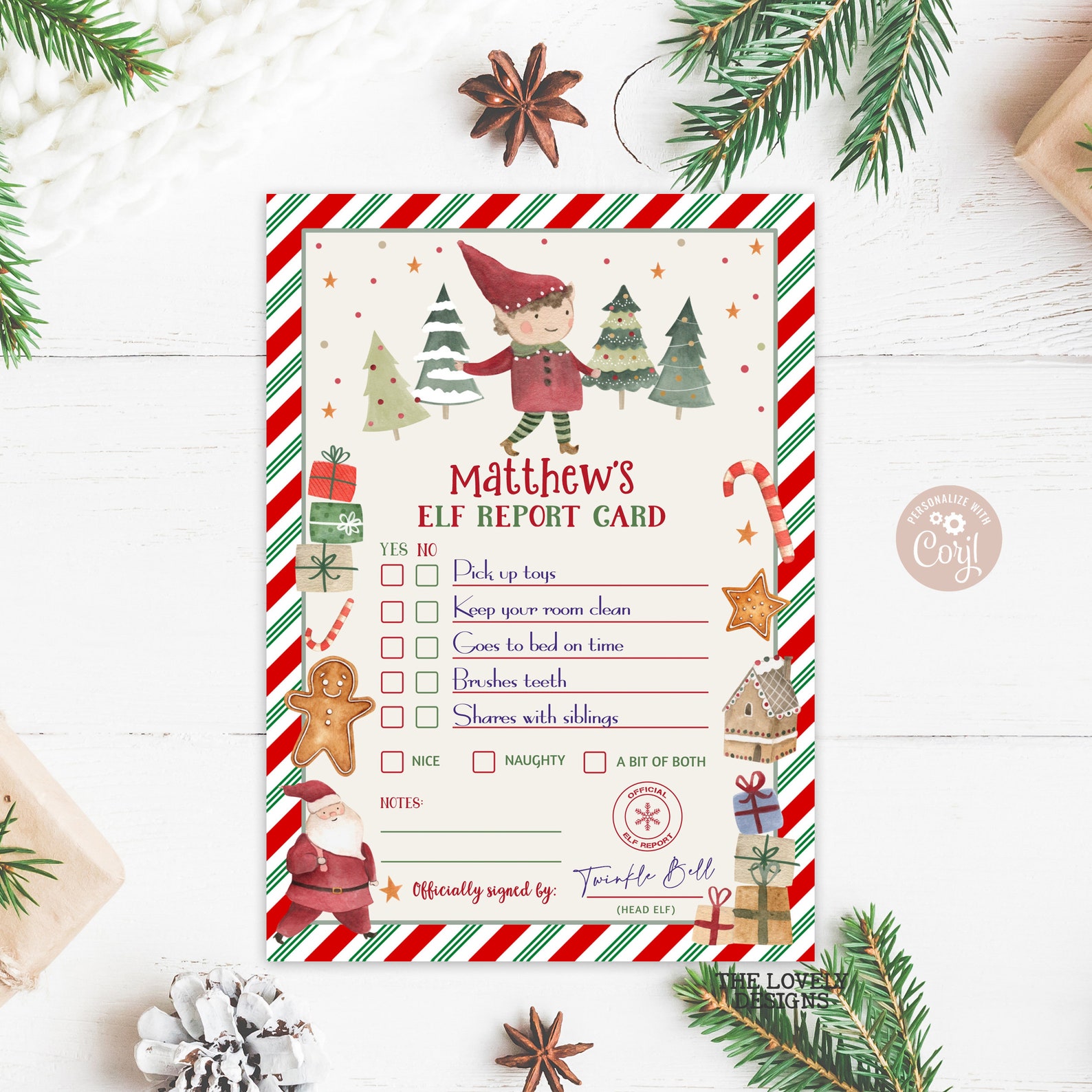EDITABLE Elf Report Card Christmas Elf Report Card Santa Claus - Etsy
