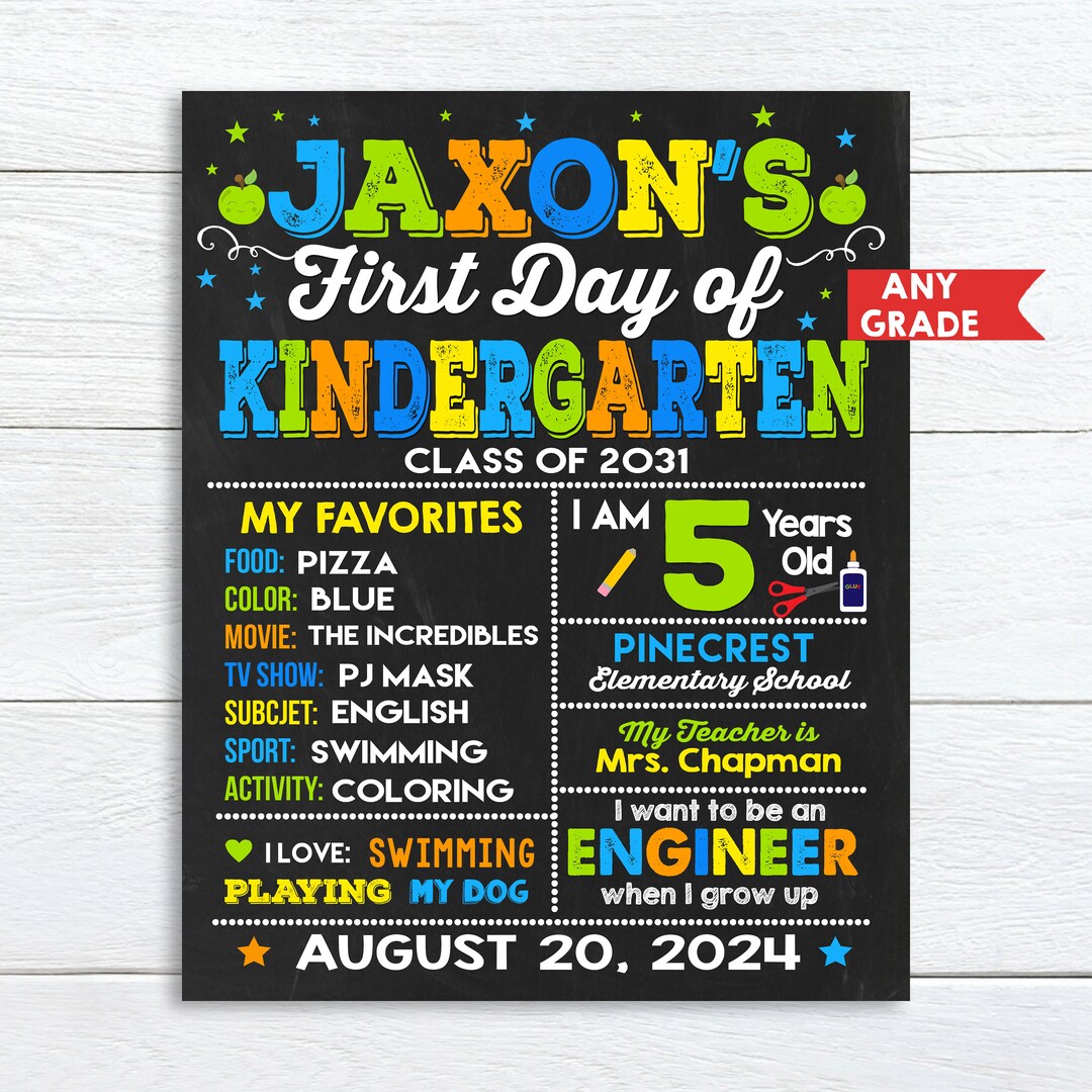Boy First Day of School Chalkboard Sign ANY GRADE , Back to School Sign ...