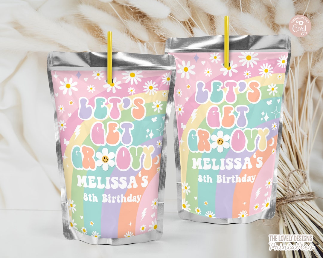 EDITABLE Let's Get Groovy Juice Pouch Label Daisy Groovy Birthday ...