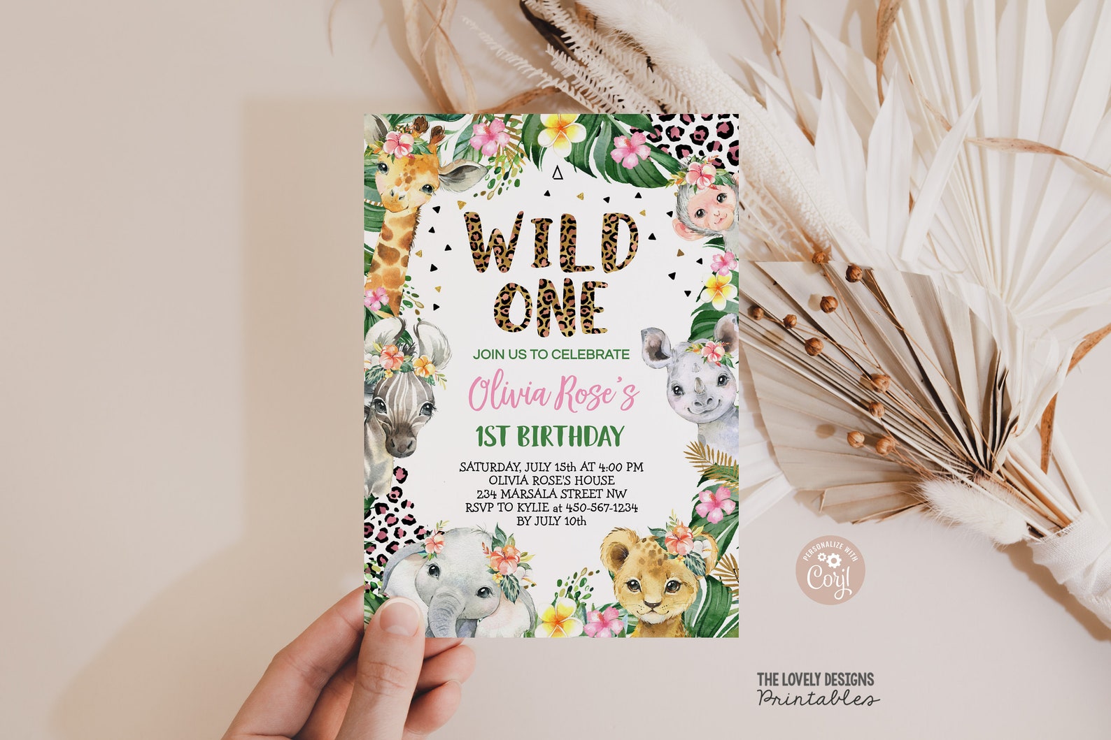 Editable Wild One Leopard Print Invitation Girl Leopard Pink 1st ...