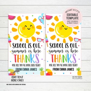 School is Out Summer is Here Thank You Gift Tag Teacher Appreciation ...