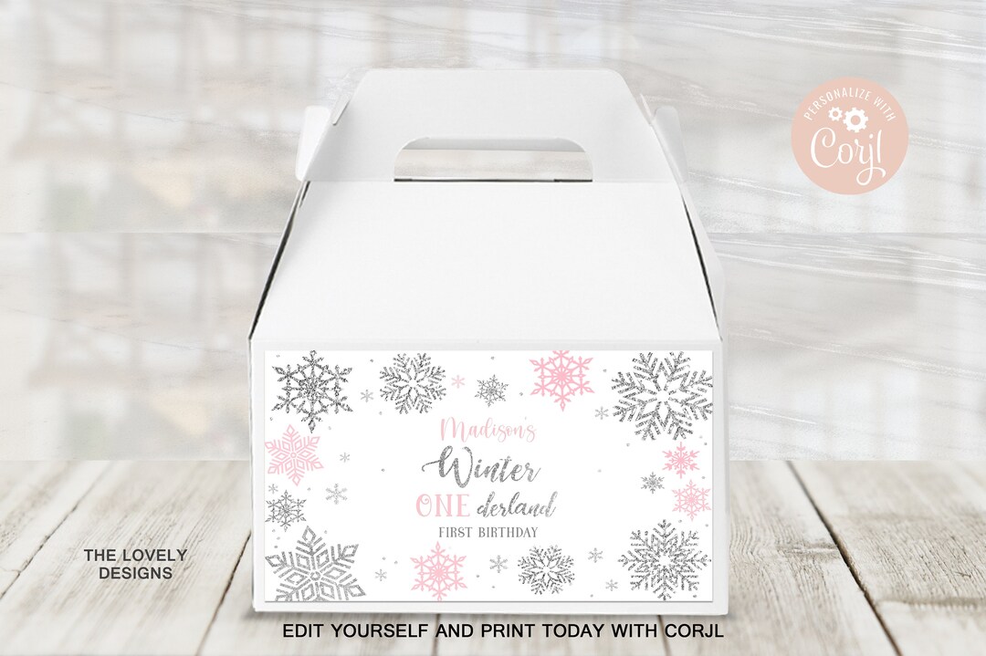 EDITABLE Winter Gable Box Label Winter Onederland Gift Box Snowflakes ...
