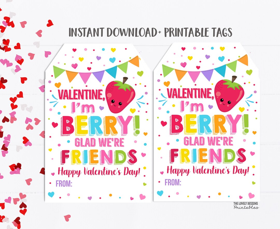 Valentine Fruit Snacks Tag Berry Glad We're Friends Tag - Etsy