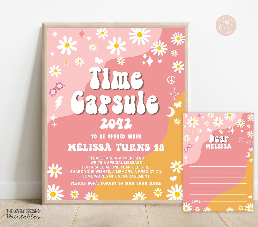 Groovy 1st Birthday Time Capsule Matching Card Editable Groovy Rainbow ...