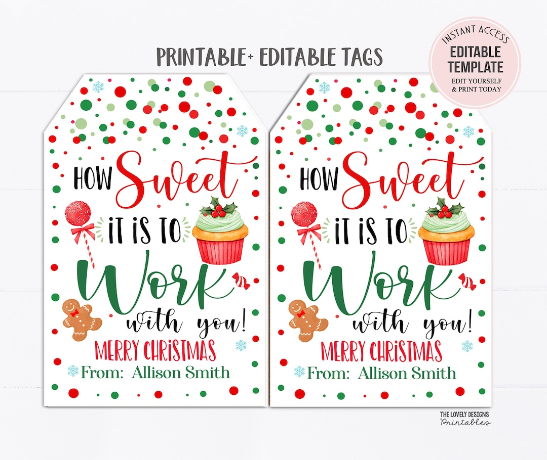 Christmas Coworker Gift Tags How Sweet It to Work With You Tag Coworker ...