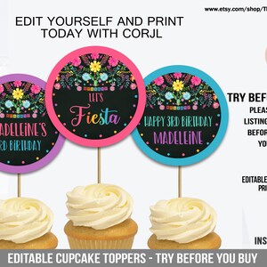 Editable Fiesta Cupcake Toppers Fiesta Birthday Party Circles ...