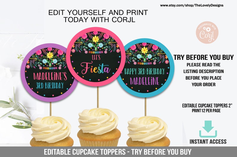 EDITABLE Fiesta Cupcake Toppers Fiesta Birthday Party Circles - Etsy