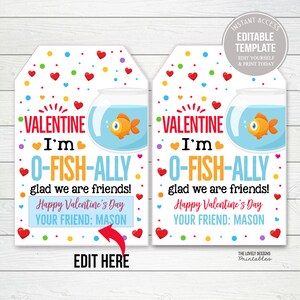 Valentine Goldfish Tags, O'fish'ally Glad We're Friends, Kids Valentine ...