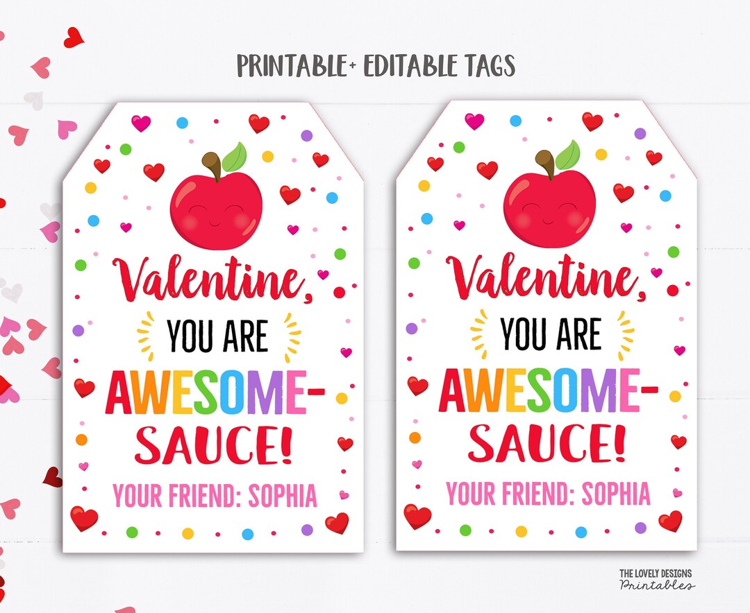 Applesauce Valentine Gift Tag You're Awesome Sauce Valentines Day Tag ...