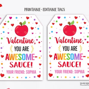 Applesauce Valentine Gift Tag You're Awesome Sauce Valentines Day Tag ...