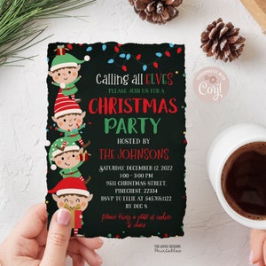 Editable Christmas Party Invitation Cute Elves Kids Party Elf Holiday ...