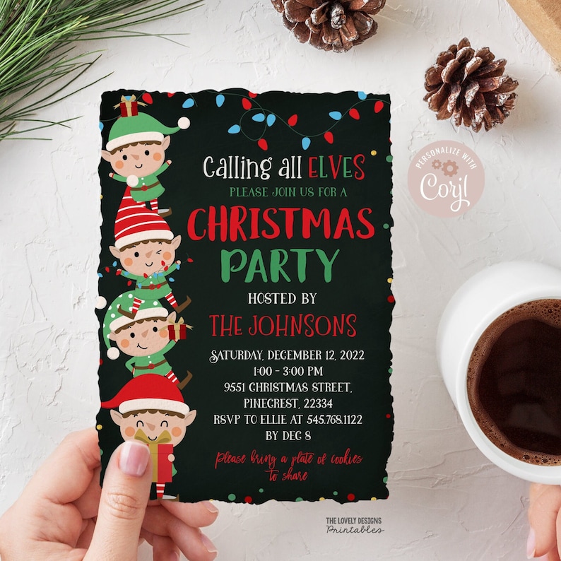 Editable Christmas Party Invitation Cute Elves Kids Party Elf - Etsy