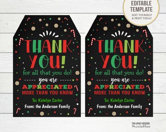 Christmas Thank You Gift Tags Teacher Staff Employee Nurse - Etsy
