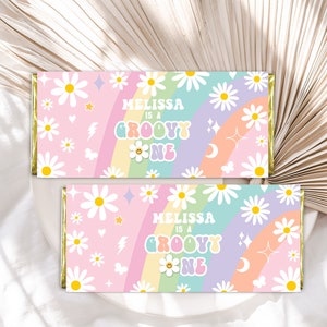 Editable Groovy One Candy Bar Wrapper Groovy 1st Birthday Party Favors ...