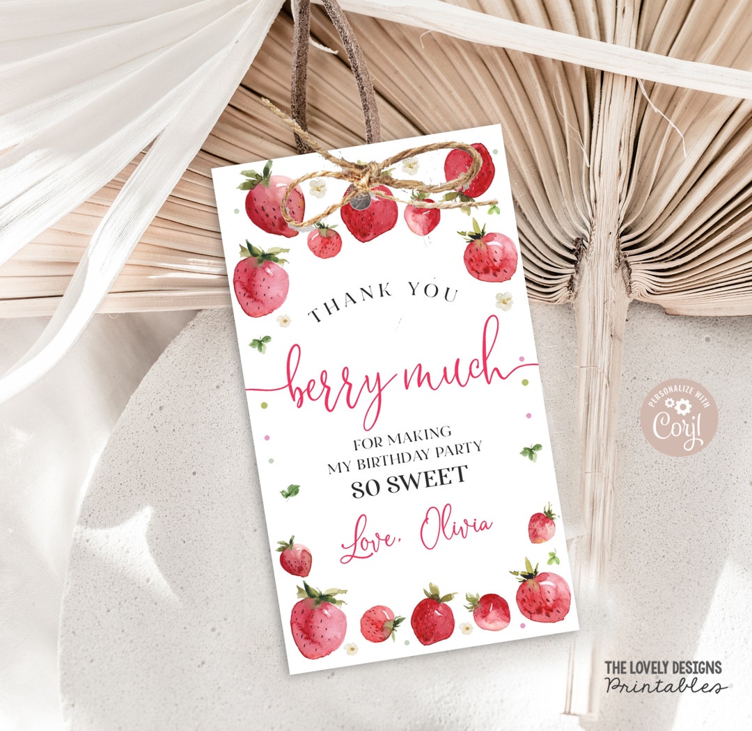 EDITABLE Strawberry Favor Tag Strawberry Sweet Birthday Girl Gift Tags ...