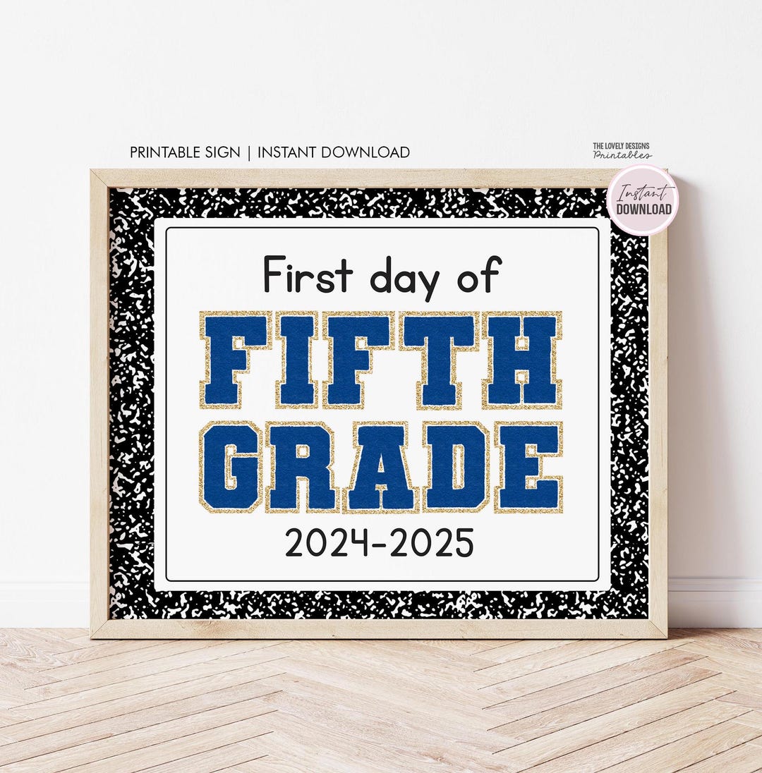 First Day of 5th Grade Sign, First Day of Fifth Chalkboard Sign ...