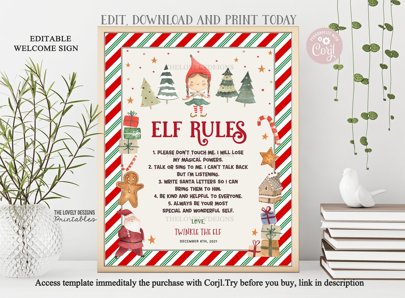 EDITABLE Girl Elf Rules Sign Elf Arrival Rules Letters No | Etsy