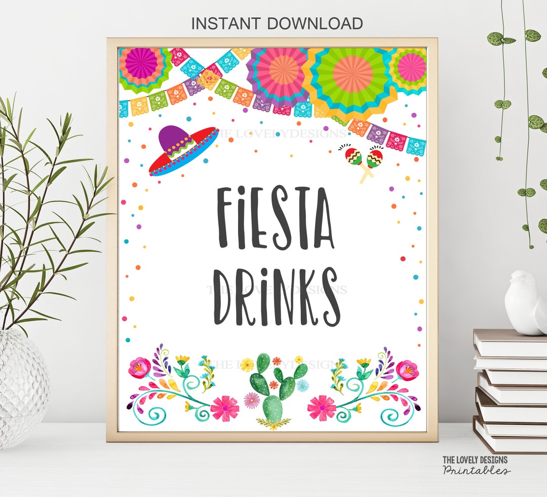 Fiesta Drinks Sign Fiesta Party Sign Mexican Cactus Baby Shower Fiesta ...