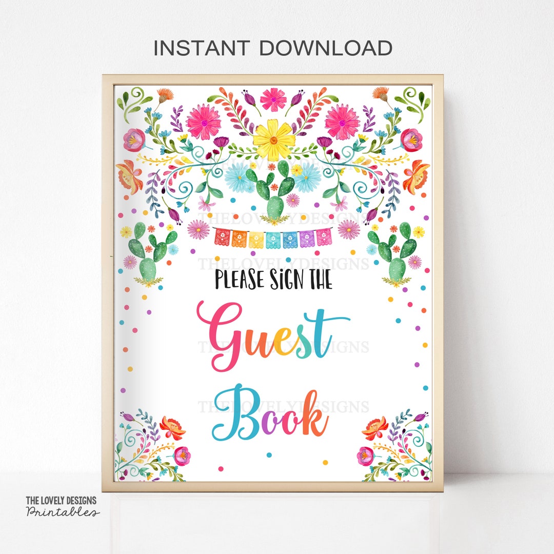 Fiesta Guest Book Sign Fiesta Mexican Party Sign Fiesta Cactus Table ...