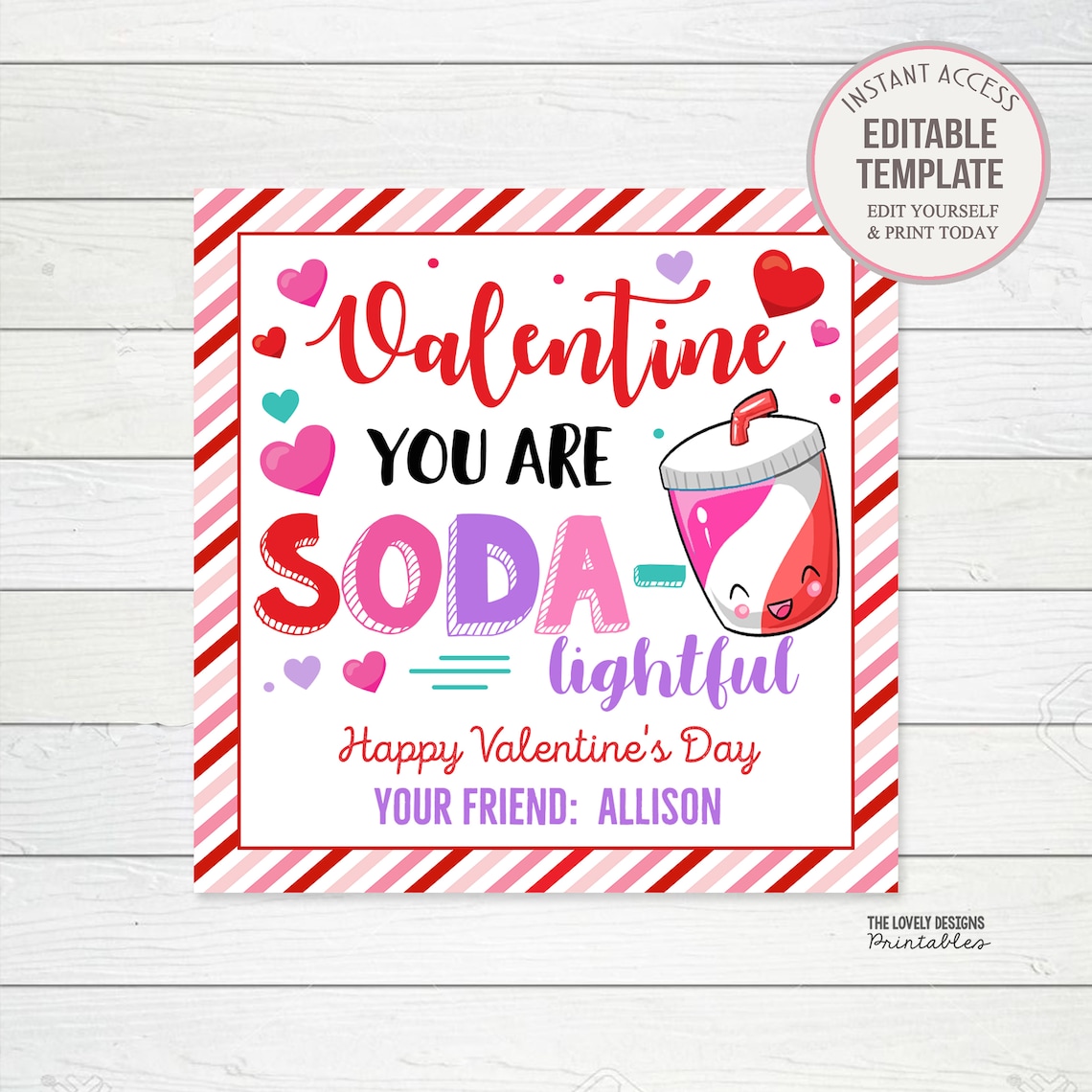 Valentine's Day Soda Gift Tag Printable Soda-lighted - Etsy