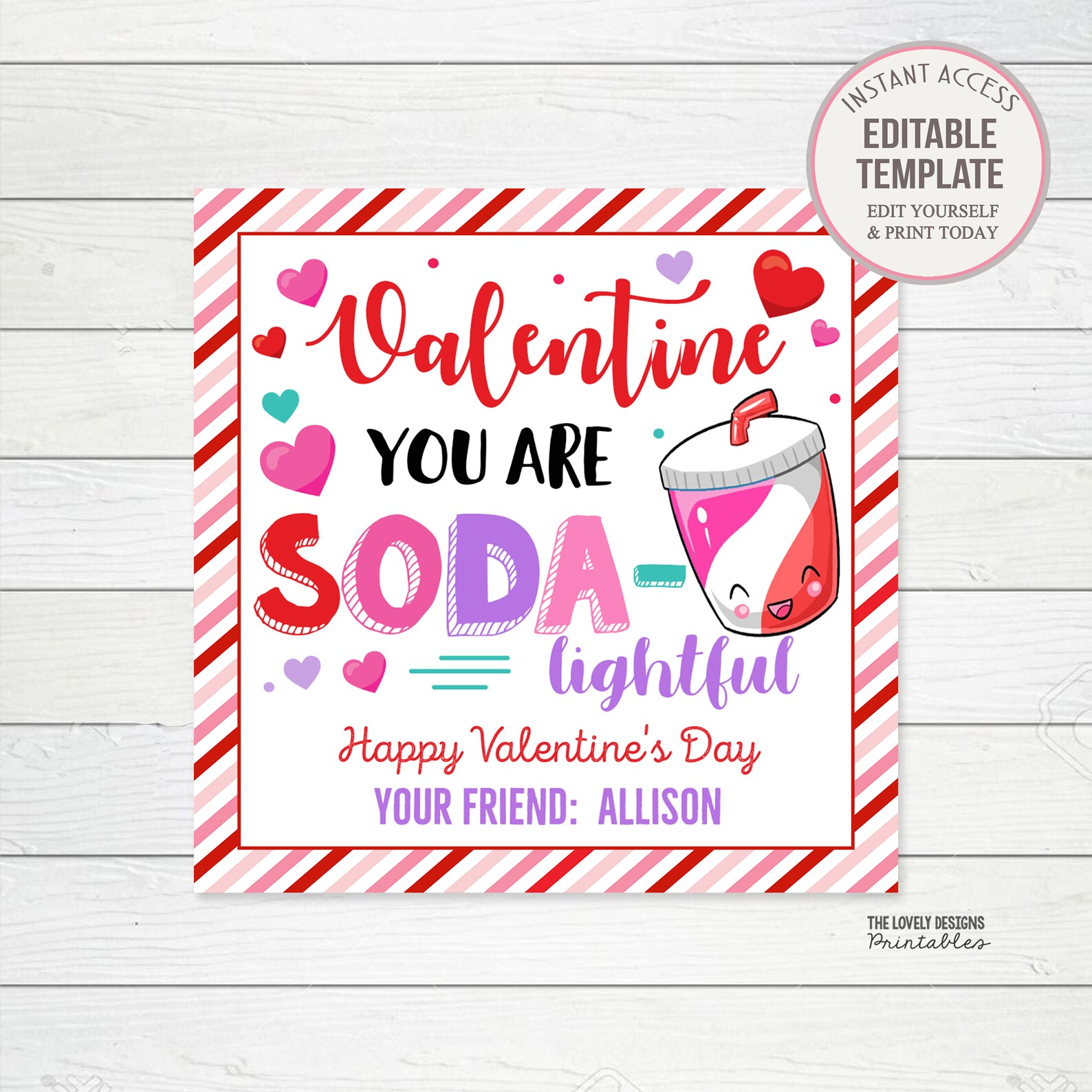 Valentine's Day Soda Gift Tag Printable Soda-lighted - Etsy