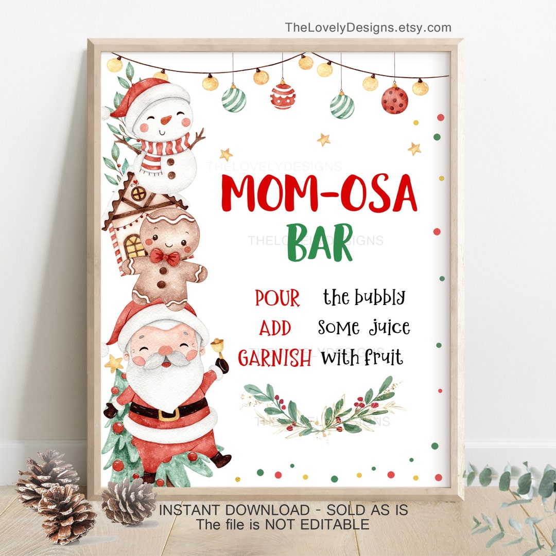 Christmas Mom-osa Bar Sign Cute Santa Claus Table Sign Gingerbread ...