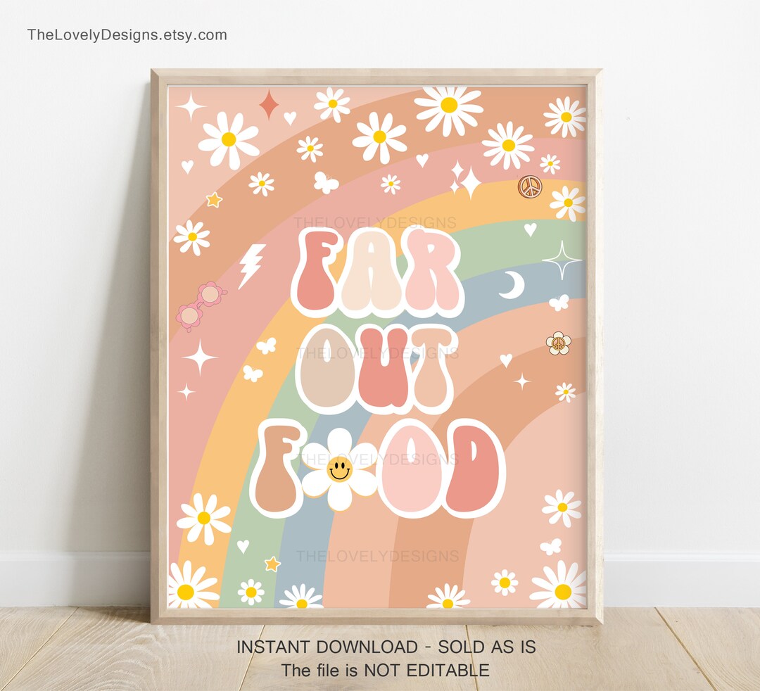 Groovy Far Out Food Sign Groovy Birthday Party Decor 70' Rainbow Hippie ...