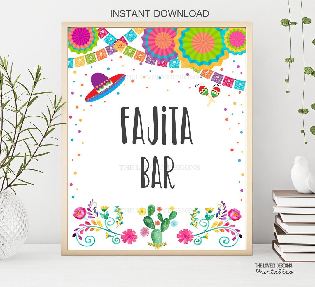 Fajita Bar Sign Fiesta Party Sign Mexican Cactus Baby Shower Fiesta ...