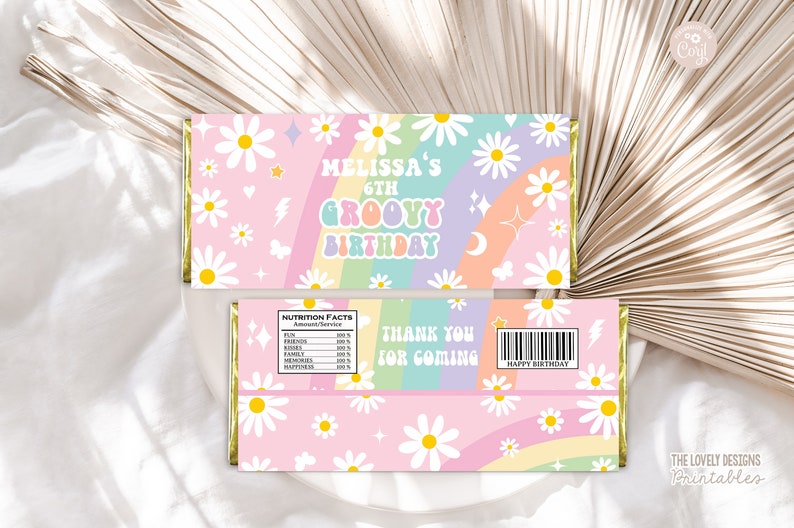 EDITABLE Daisy Groovy Birthday Candy Bar Wrapper Groovy Party Favors ...