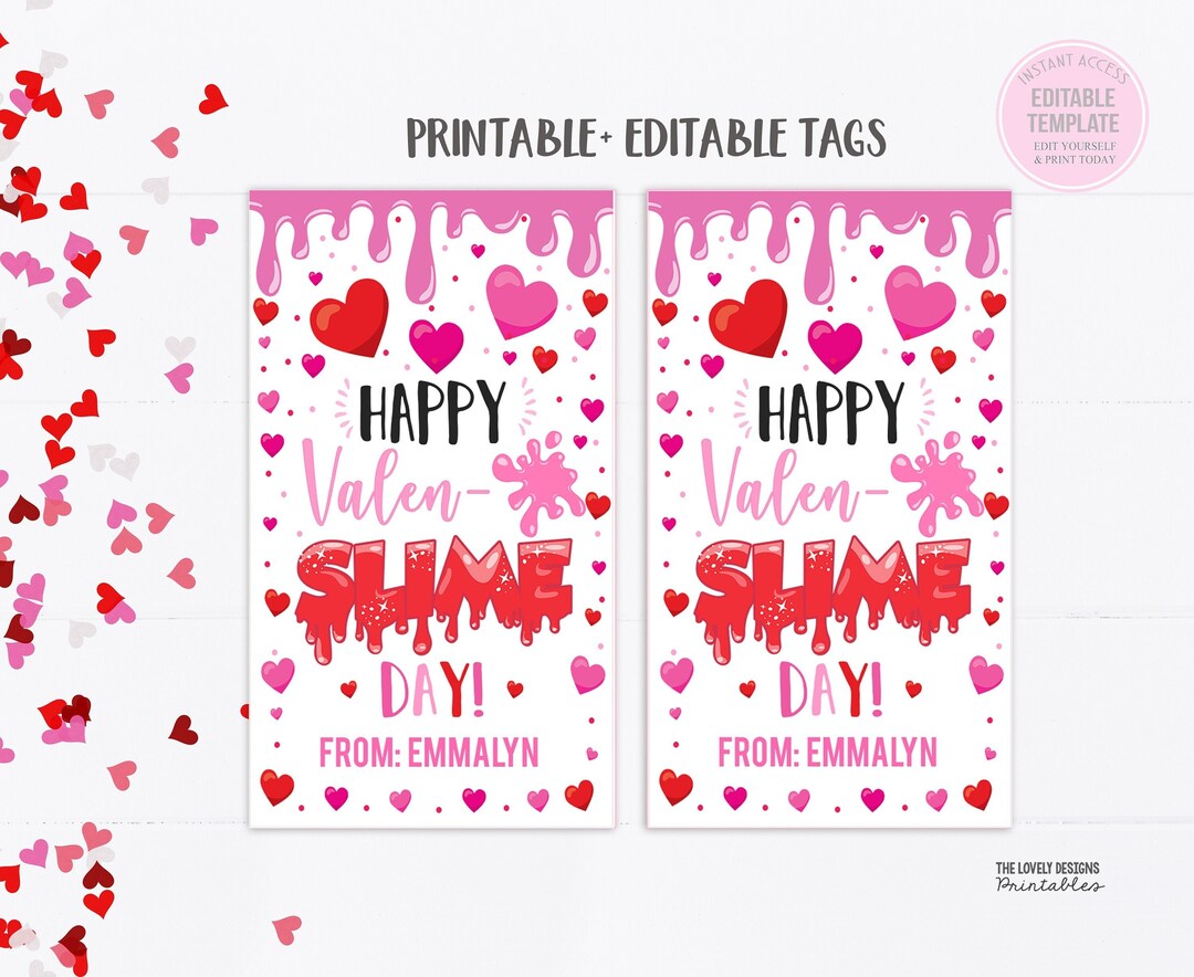 Valentine's Day Slime Tag Valentine Slime Non Candy Valentines Gift Tag ...