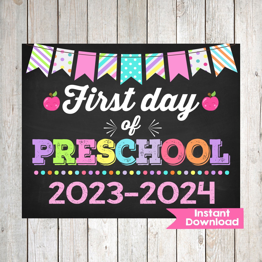First Day of Preschool Sign Girl 1st Day of Preschool Sign - Etsy