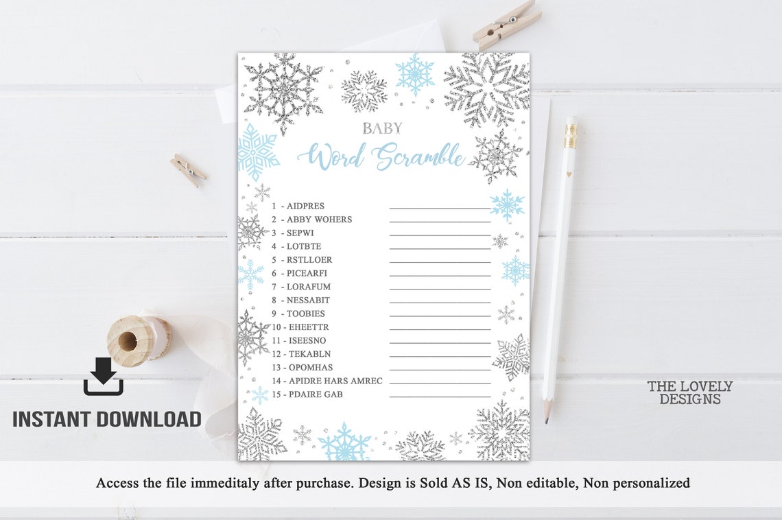 Winter Word Scramble Game Winter Baby Shower Games Winter - Etsy