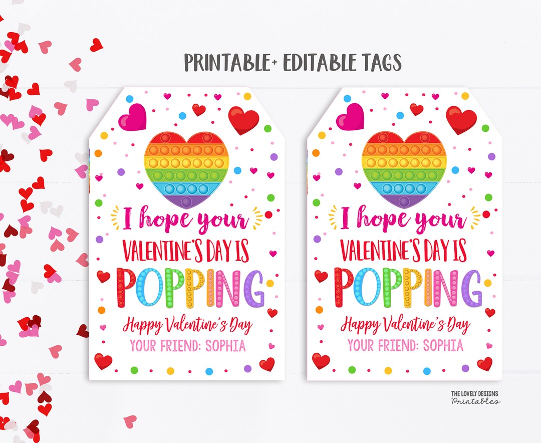Editable Valentine Pop It Favor Tag Poppin' Valentine's Day Favor Tags ...