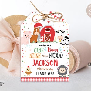 Editable Farm Gift Tag Farm Birthday Party Farm Animals Barnyard Favor ...