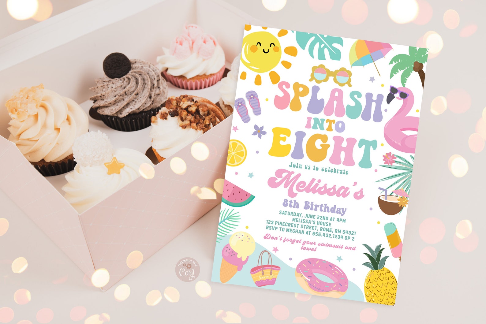 Editable Splash Into Eight 8th Birthday Pool Party Invitation Splish ...