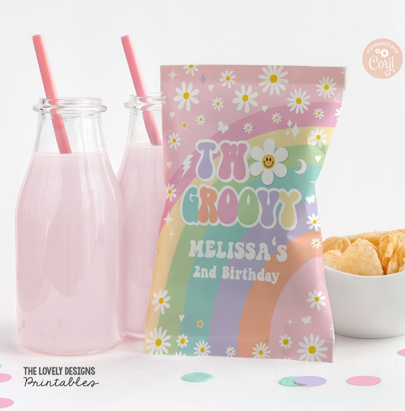 EDITABLE Two Groovy Chip Bag Wrapper Daisy Groovy 2nd Birthday - Etsy