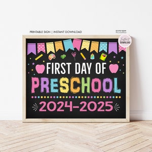 Girl First Day of Preschool Sign, First Day of Preschool, INSTANT ...