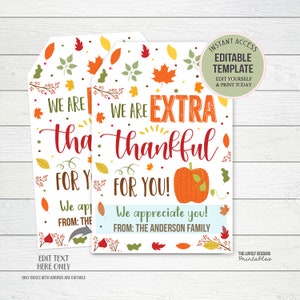 Thanksgiving Gift Tag Printable Extra Thankful for You Fall School PTO ...