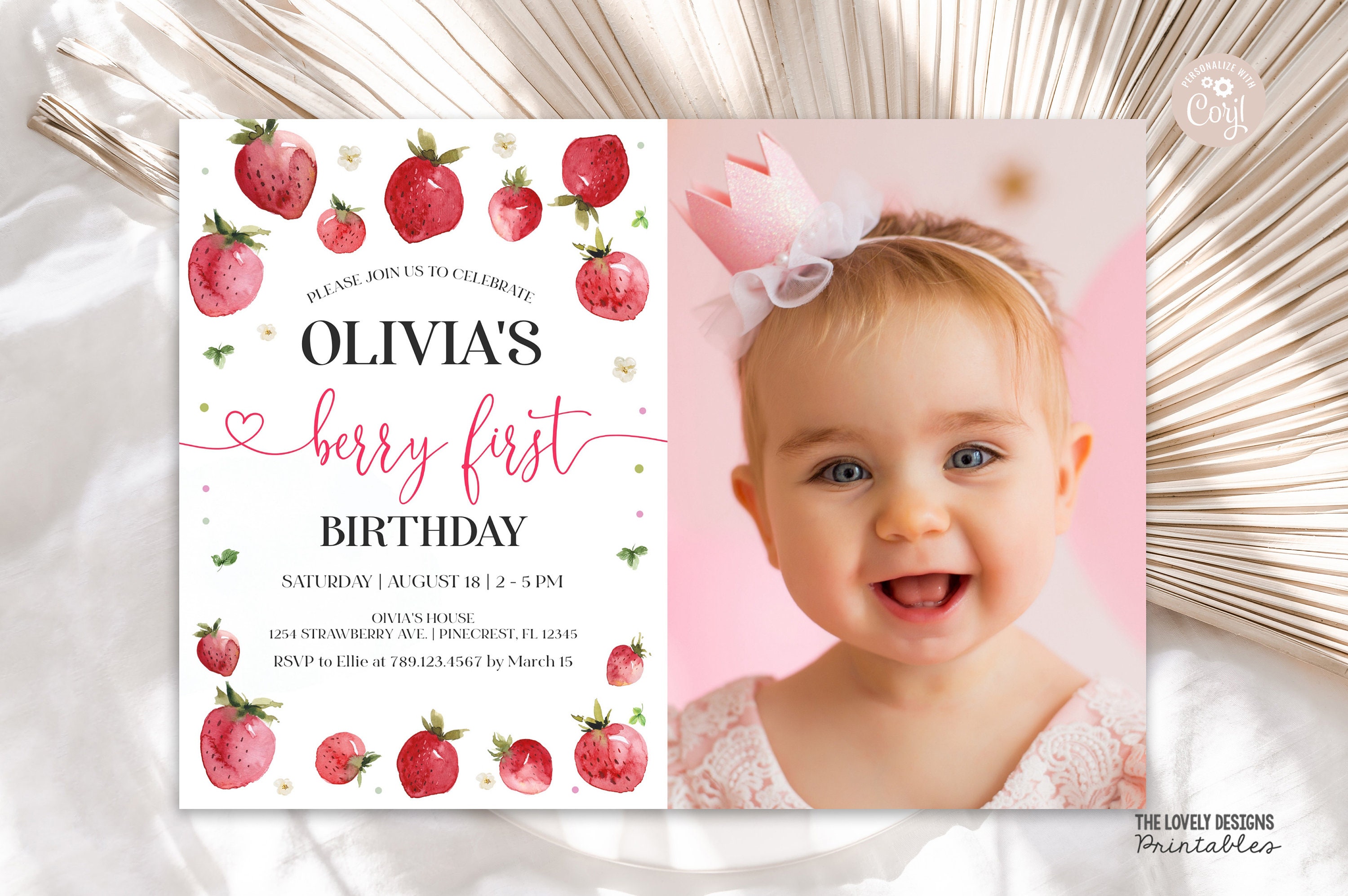 Editable Strawberry Invitation With Photo Strawberry Invitation Summer ...