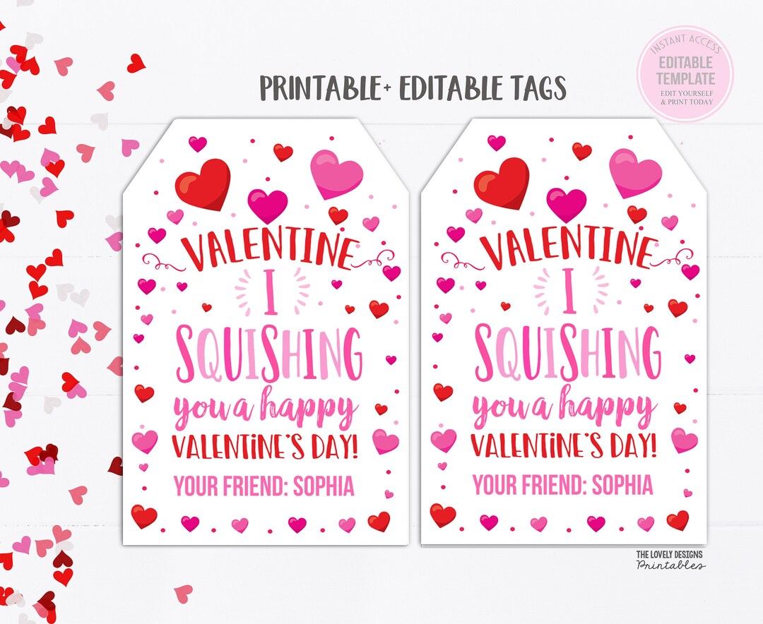 Valentine's Day Squishies Gift Tag Squishing You a Happy Valentine's ...