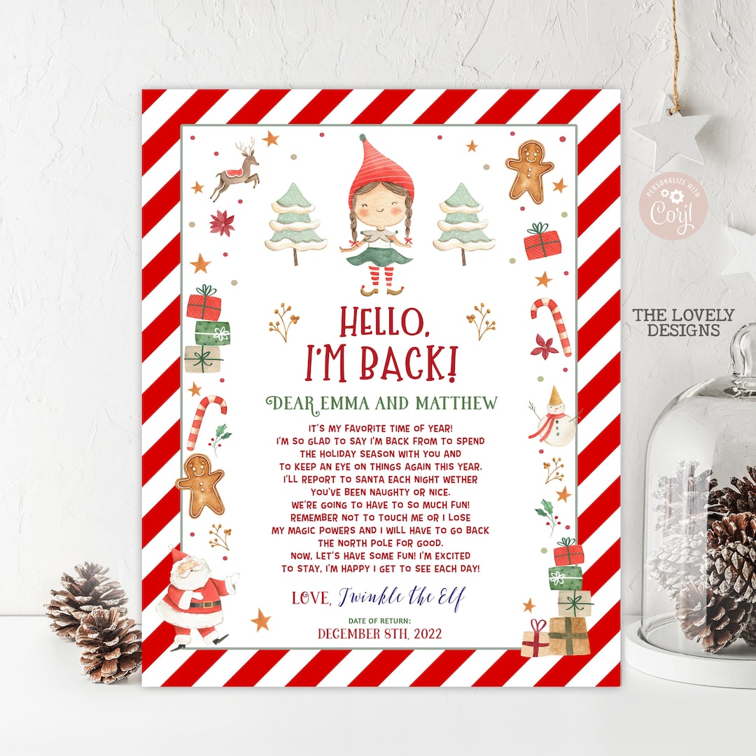 EDITABLE Elf I'm Back Letter Elf Return Letter Elf Arrival Letter Santa ...